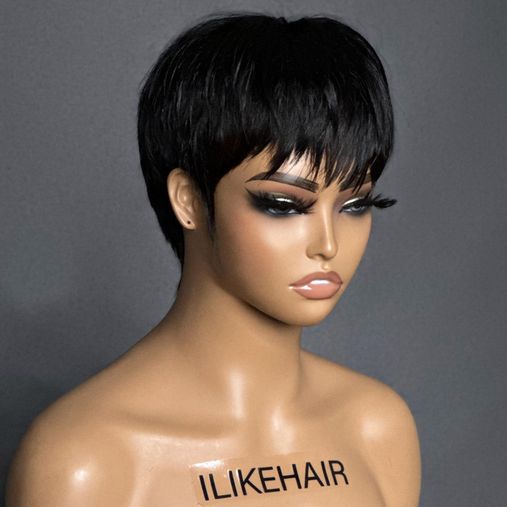Short Pixie Cut Glueless Human Hair Wig With Bangs