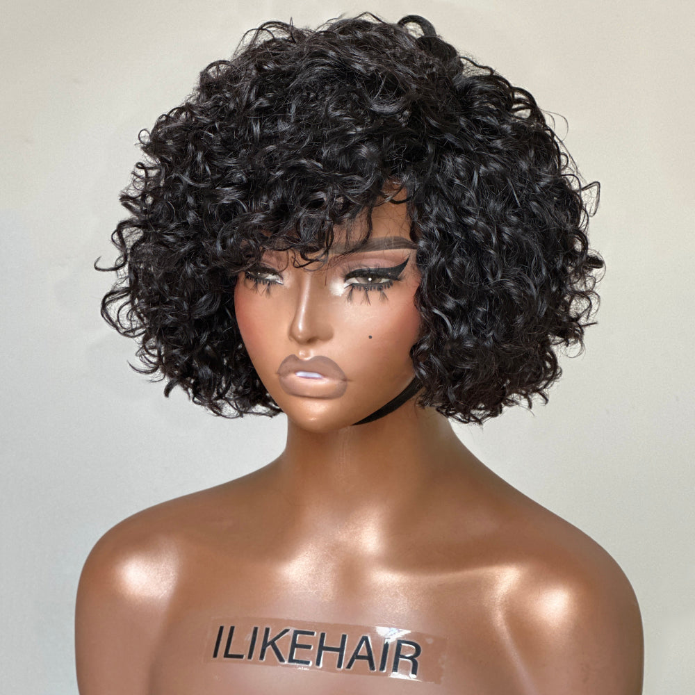 Wear & Go Pixie Cut Curly Bob Glueless Human Hair Wig